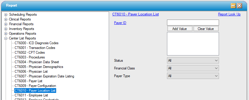 CT6010 – Payer Location List